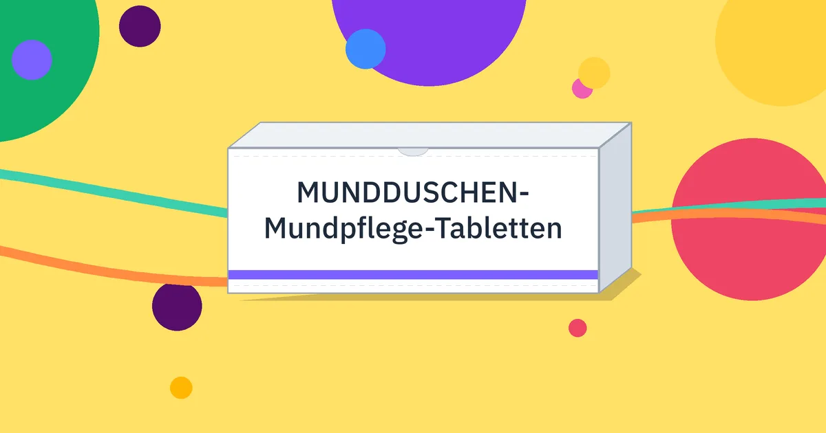 Symbolbild: Packung mit der Aufschrift MUNDDUSCHEN-Mundpflege-Tabletten (PZN 19859570) – Verfügbarkeit und Bezug in Apotheken in Frankfurt am Main