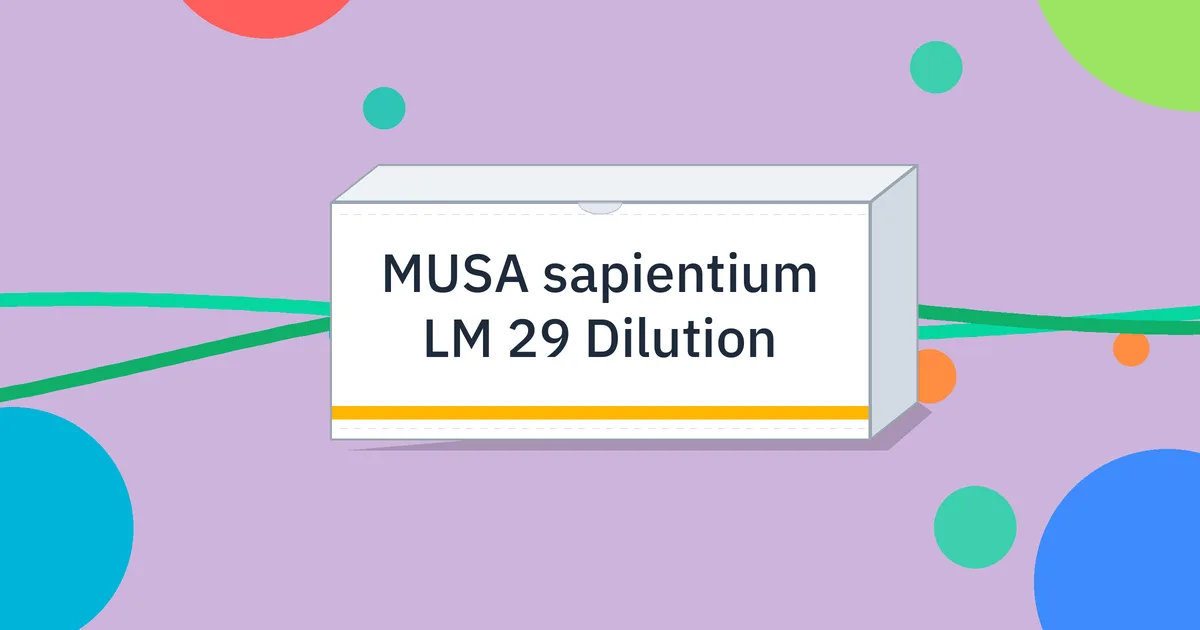 Symbolbild: Packung mit der Aufschrift MUSA sapientium LM 29 Dilution (PZN 13611892) – Verfügbarkeit und Bezug in Apotheken in Frankfurt am Main