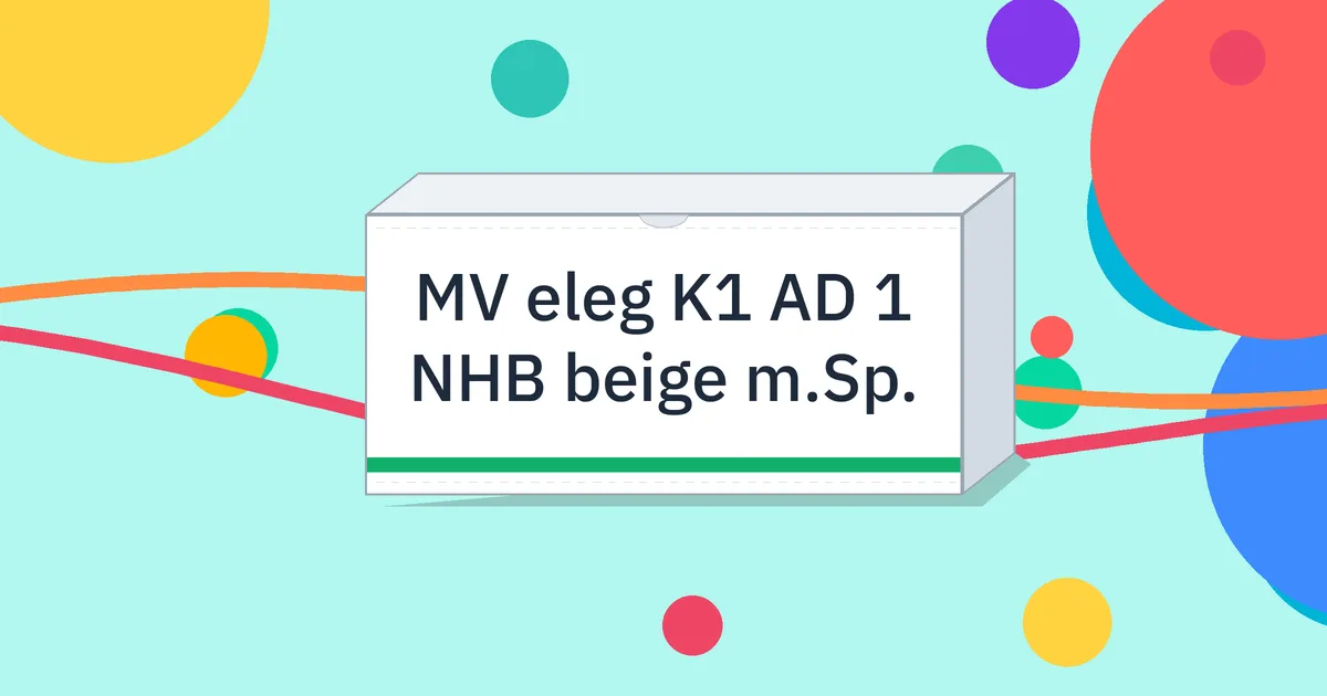 Symbolbild: Packung mit der Aufschrift MV eleg K1 AD 1 NHB beige m.Sp. (PZN 15675181) – Verfügbarkeit und Bezug in Apotheken in Frankfurt am Main