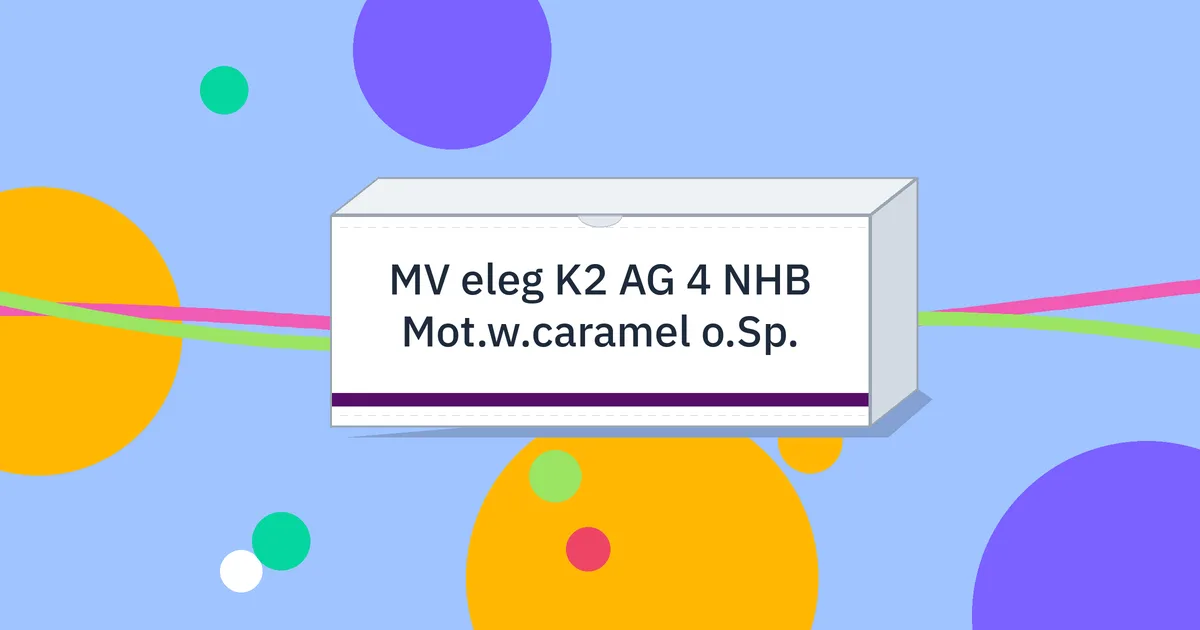 Symbolbild: Packung mit der Aufschrift MV eleg K2 AG 4 NHB Mot.w.caramel o.Sp. (PZN 15727357) – Verfügbarkeit und Bezug in Apotheken in Frankfurt am Main