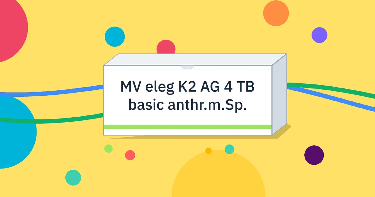 Symbolbild: Packung mit der Aufschrift MV eleg K2 AG 4 TB basic anthr.m.Sp. (PZN 00210536) – Verfügbarkeit und Bezug in Apotheken in Frankfurt am Main