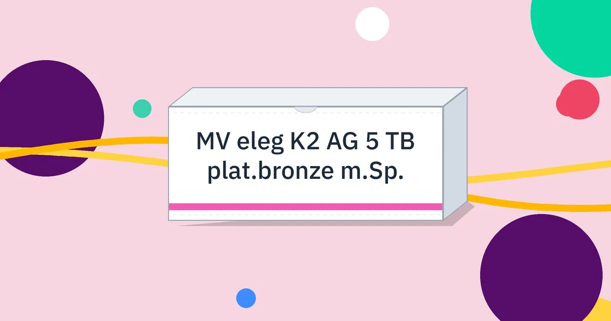 Symbolbild: Packung mit der Aufschrift MV eleg K2 AG 5 TB plat.bronze m.Sp. (PZN 14718103) – Verfügbarkeit und Bezug in Apotheken in Frankfurt am Main