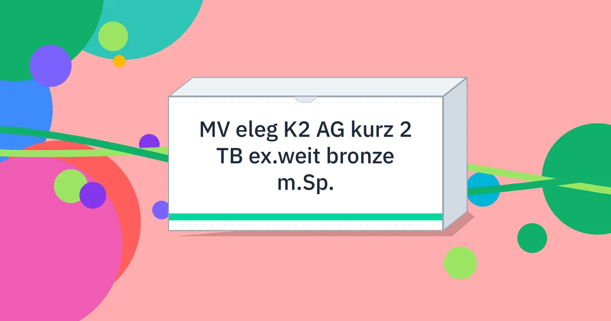Symbolbild: Packung mit der Aufschrift MV eleg K2 AG kurz 2 TB ex.weit bronze m.Sp. (PZN 14717032) – Verfügbarkeit und Bezug in Apotheken in Frankfurt am Main