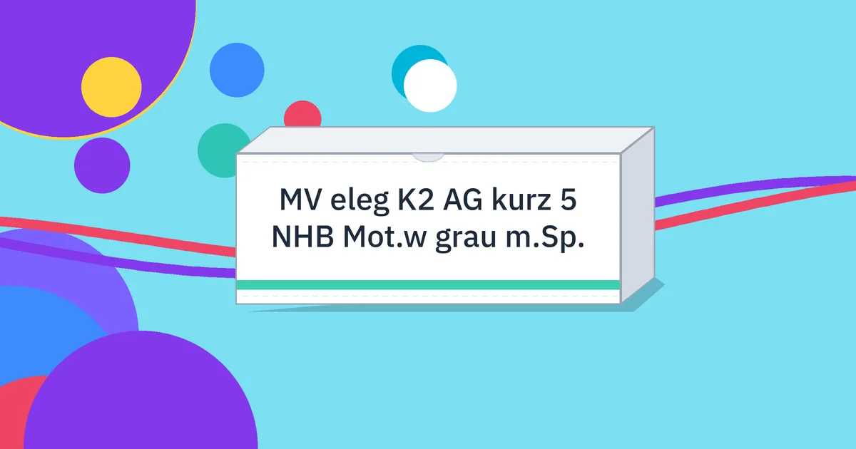 Symbolbild: Packung mit der Aufschrift MV eleg K2 AG kurz 5 NHB Mot.w grau m.Sp. (PZN 18927884) – Verfügbarkeit und Bezug in Apotheken in Frankfurt am Main