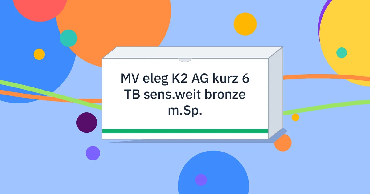 Symbolbild: Packung mit der Aufschrift MV eleg K2 AG kurz 6 TB sens.weit bronze m.Sp. (PZN 14716825) – Verfügbarkeit und Bezug in Apotheken in Frankfurt am Main