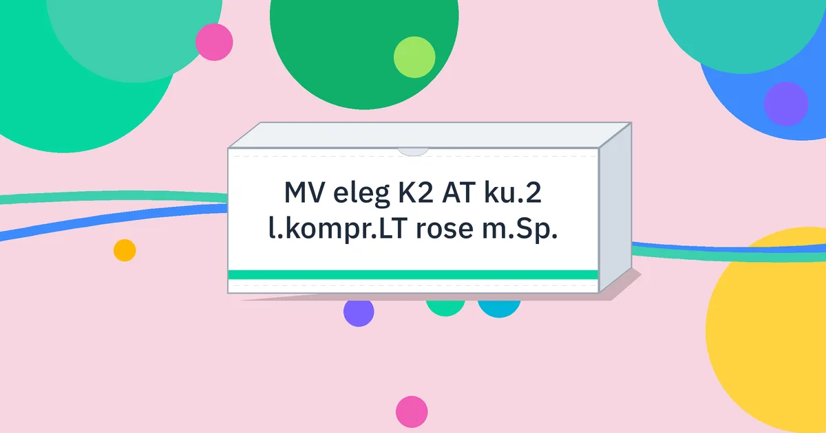 Symbolbild: Packung mit der Aufschrift MV eleg K2 AT ku.2 l.kompr.LT rose m.Sp. (PZN 14691568) – Verfügbarkeit und Bezug in Apotheken in Frankfurt am Main