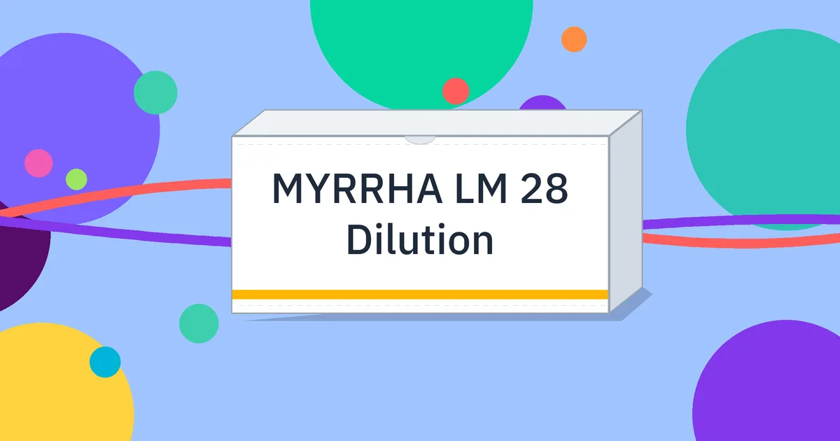 Symbolbild: Packung mit der Aufschrift MYRRHA LM 28 Dilution (PZN 12957772) – Verfügbarkeit und Bezug in Apotheken in Frankfurt am Main