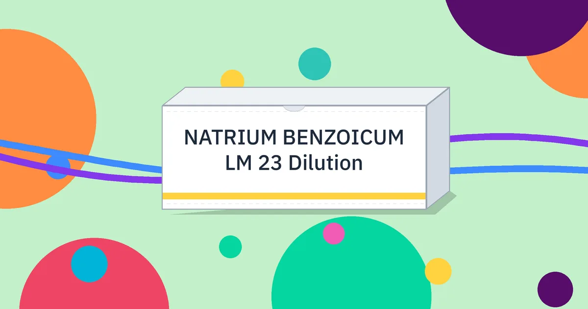Symbolbild: Packung mit der Aufschrift NATRIUM BENZOICUM LM 23 Dilution (PZN 12959943) – Verfügbarkeit und Bezug in Apotheken in Frankfurt am Main