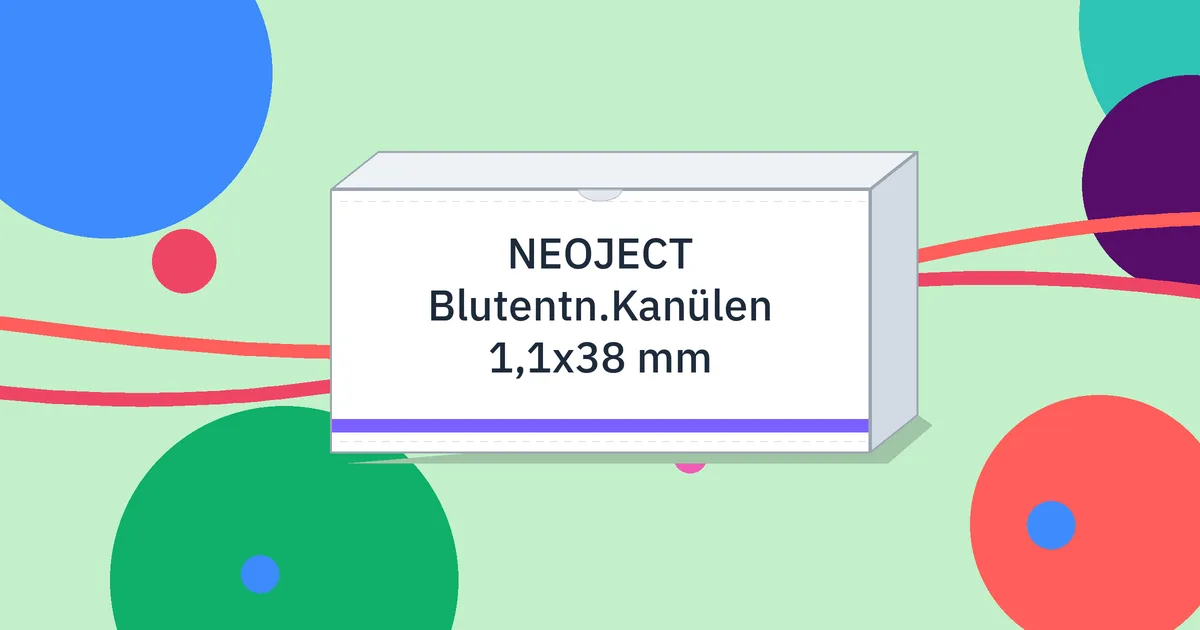 Symbolbild: Packung mit der Aufschrift NEOJECT Blutentn.Kanülen 1,1x38 mm (PZN 03529617) – Verfügbarkeit und Bezug in Apotheken in Frankfurt am Main