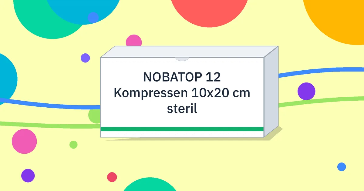 Symbolbild: Packung mit der Aufschrift NOBATOP 12 Kompressen 10x20 cm steril (PZN 16259674) – Verfügbarkeit und Bezug in Apotheken in Frankfurt am Main