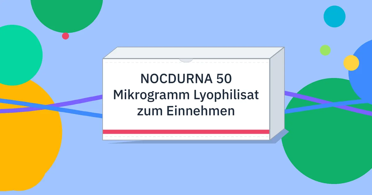Symbolbild: Packung mit der Aufschrift NOCDURNA 50 Mikrogramm Lyophilisat zum Einnehmen (PZN 18053273) – Verfügbarkeit und Bezug in Apotheken in Frankfurt am Main