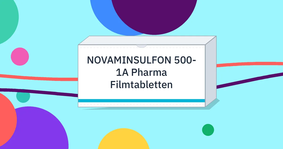 Symbolbild: Packung mit der Aufschrift NOVAMINSULFON 500-1A Pharma Filmtabletten (PZN 06444028) – Verfügbarkeit und Bezug in Apotheken in Frankfurt am Main