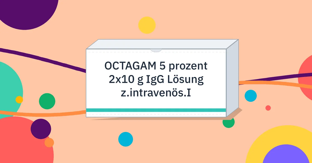 Symbolbild: Packung mit der Aufschrift OCTAGAM 5 prozent 2x10 g IgG Lösung z.intravenös.I (PZN 20578592) – Verfügbarkeit und Bezug in Apotheken in Frankfurt am Main