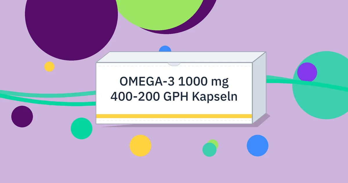 Symbolbild: Packung mit der Aufschrift OMEGA-3 1000 mg 400-200 GPH Kapseln (PZN 11190191) – Verfügbarkeit und Bezug in Apotheken in Frankfurt am Main