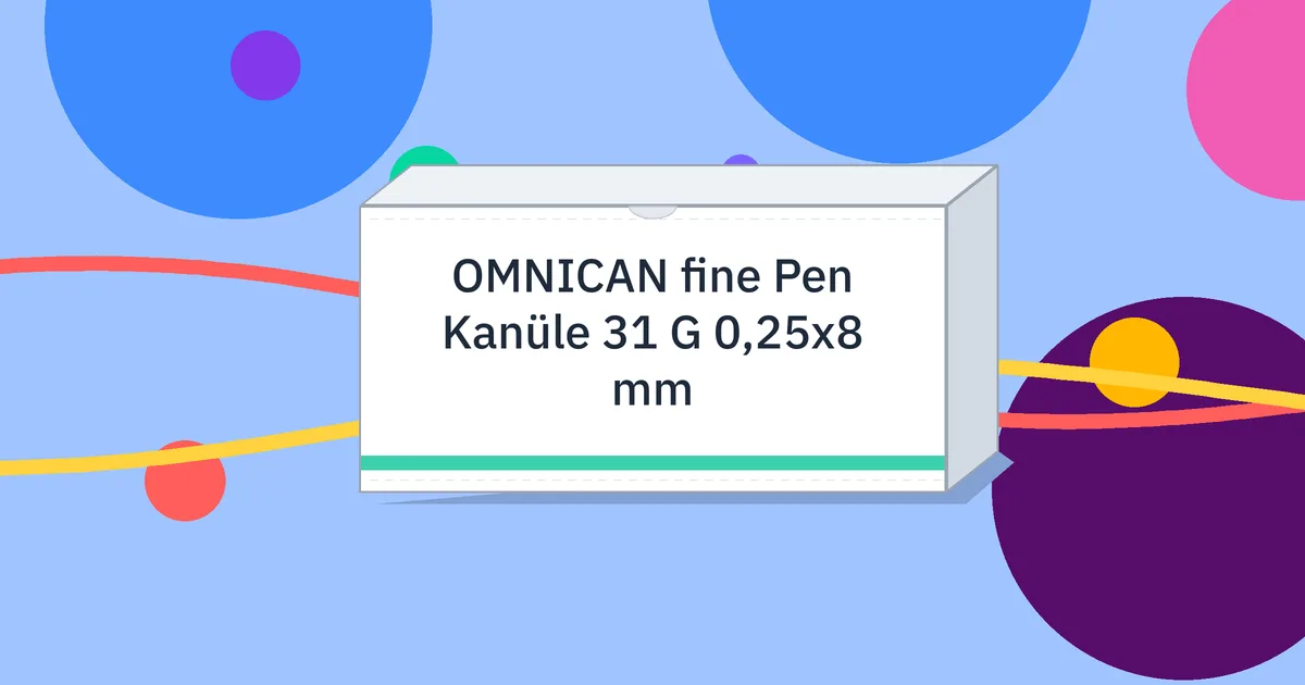 Symbolbild: Packung mit der Aufschrift OMNICAN fine Pen Kanüle 31 G 0,25x8 mm (PZN 07028639) – Verfügbarkeit und Bezug in Apotheken in Frankfurt am Main
