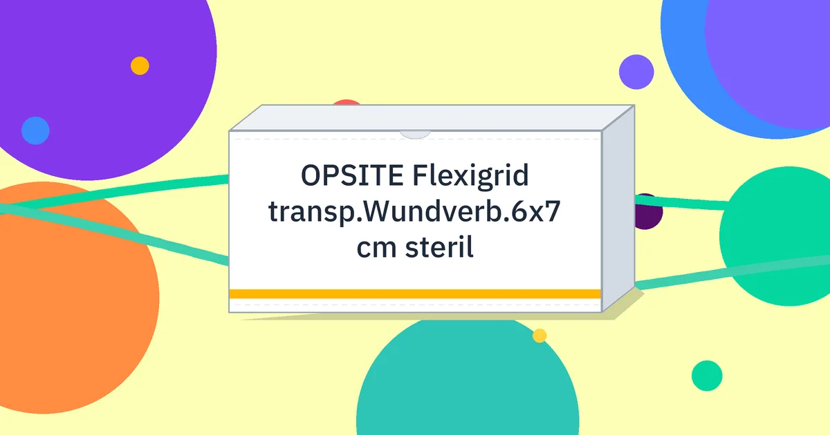 Symbolbild: Packung mit der Aufschrift OPSITE Flexigrid transp.Wundverb.6x7 cm steril (PZN 19685733) – Verfügbarkeit und Bezug in Apotheken in Frankfurt am Main