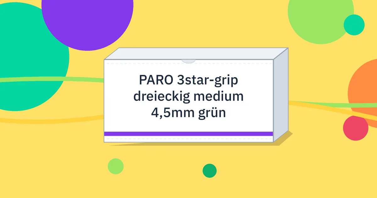 Symbolbild: Packung mit der Aufschrift PARO 3star-grip dreieckig medium 4,5mm grün (PZN 17372579) – Verfügbarkeit und Bezug in Apotheken in Frankfurt am Main