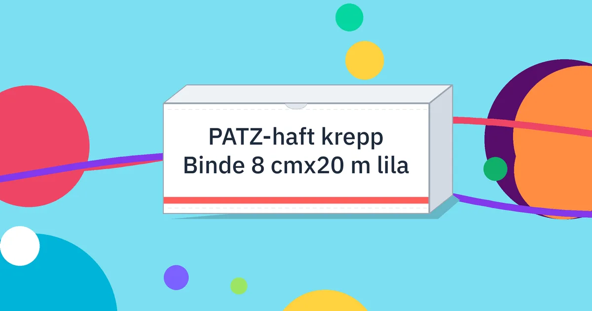 Symbolbild: Packung mit der Aufschrift PATZ-haft krepp Binde 8 cmx20 m lila (PZN 08929149) – Verfügbarkeit und Bezug in Apotheken in Frankfurt am Main