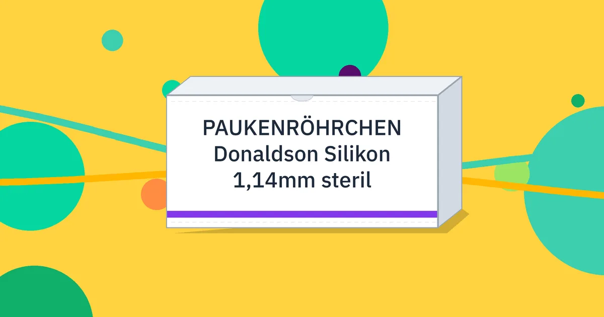 Symbolbild: Packung mit der Aufschrift PAUKENRÖHRCHEN Donaldson Silikon 1,14mm steril (PZN 18651790) – Verfügbarkeit und Bezug in Apotheken in Frankfurt am Main