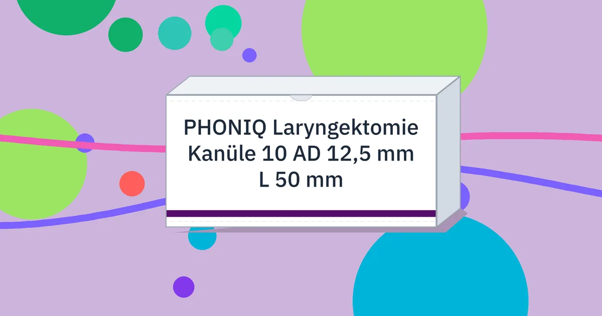 Symbolbild: Packung mit der Aufschrift PHONIQ Laryngektomie Kanüle 10 AD 12,5 mm L 50 mm (PZN 17381756) – Verfügbarkeit und Bezug in Apotheken in Frankfurt am Main
