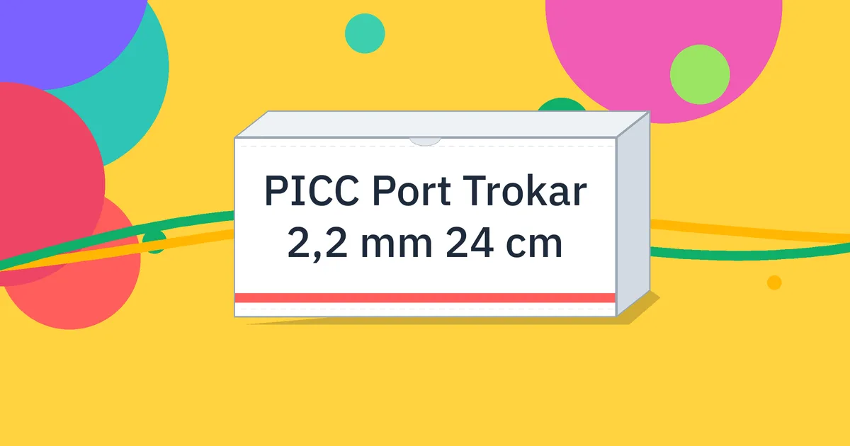 Symbolbild: Packung mit der Aufschrift PICC Port Trokar 2,2 mm 24 cm (PZN 16506167) – Verfügbarkeit und Bezug in Apotheken in Frankfurt am Main