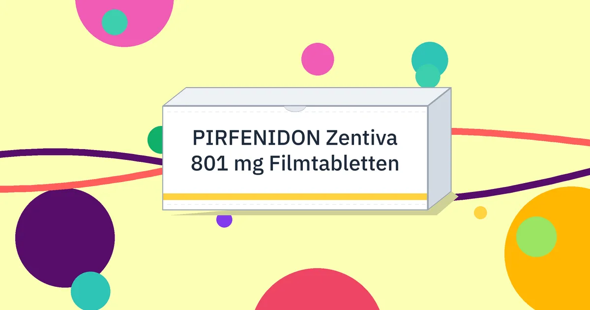 Symbolbild: Packung mit der Aufschrift PIRFENIDON Zentiva 801 mg Filmtabletten (PZN 18190567) – Verfügbarkeit und Bezug in Apotheken in Frankfurt am Main