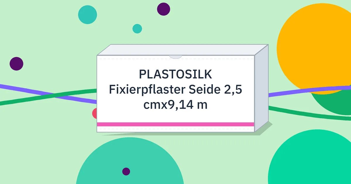 Symbolbild: Packung mit der Aufschrift PLASTOSILK Fixierpflaster Seide 2,5 cmx9,14 m (PZN 03754308) – Verfügbarkeit und Bezug in Apotheken in Frankfurt am Main