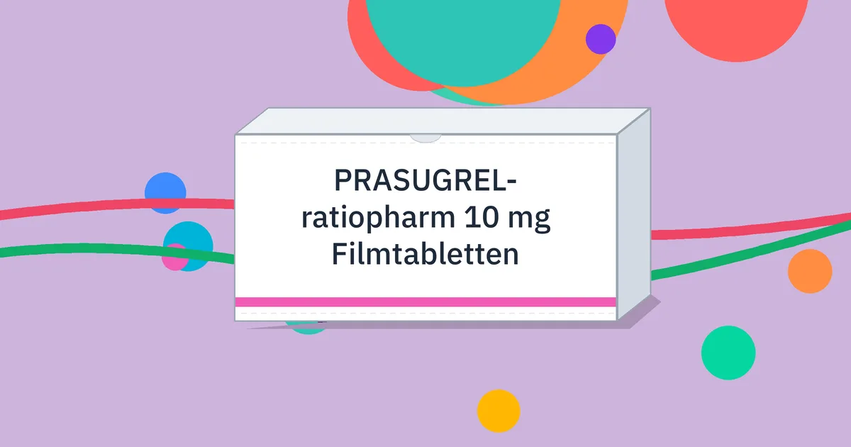Symbolbild: Packung mit der Aufschrift PRASUGREL-ratiopharm 10 mg Filmtabletten (PZN 18794383) – Verfügbarkeit und Bezug in Apotheken in Frankfurt am Main