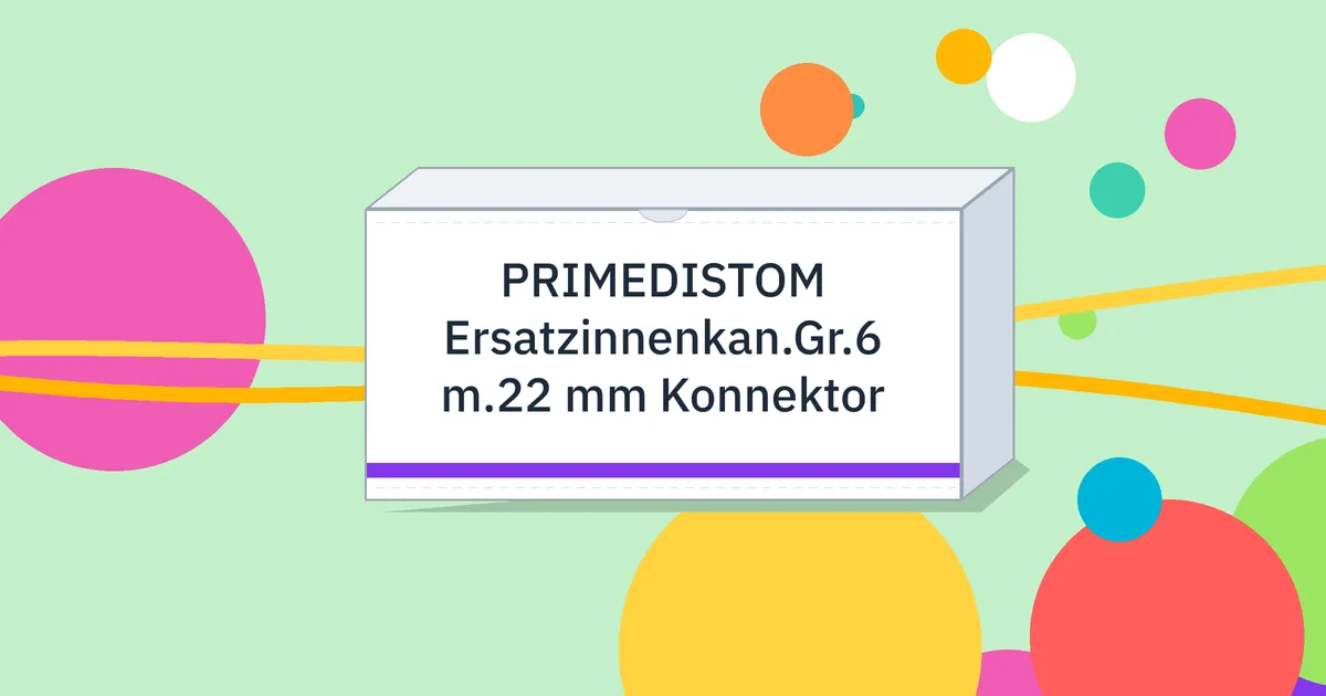 Symbolbild: Packung mit der Aufschrift PRIMEDISTOM Ersatzinnenkan.Gr.6 m.22 mm Konnektor (PZN 10257705) – Verfügbarkeit und Bezug in Apotheken in Frankfurt am Main