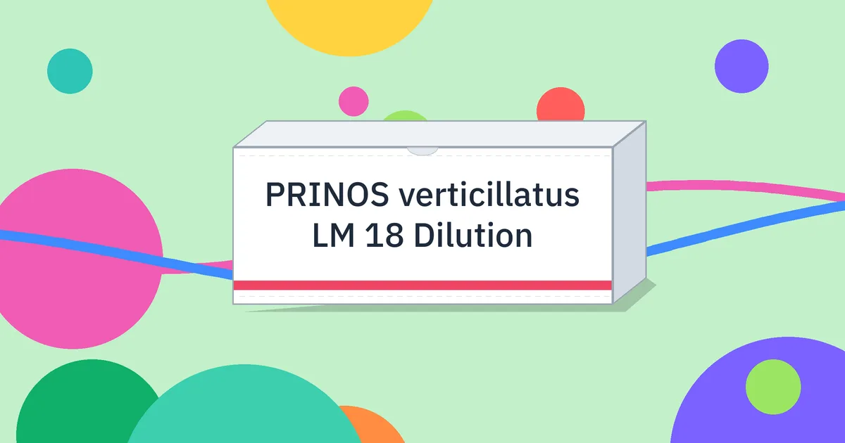 Symbolbild: Packung mit der Aufschrift PRINOS verticillatus LM 18 Dilution (PZN 13668024) – Verfügbarkeit und Bezug in Apotheken in Frankfurt am Main
