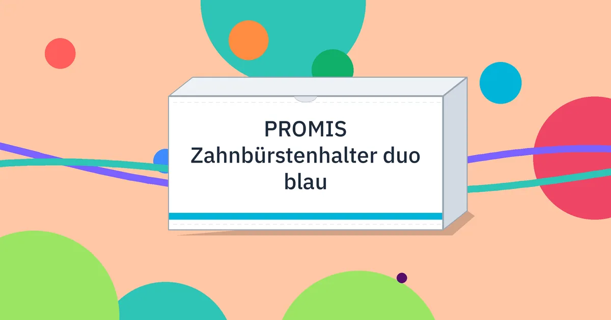 Symbolbild: Packung mit der Aufschrift PROMIS Zahnbürstenhalter duo blau (PZN 17873815) – Verfügbarkeit und Bezug in Apotheken in Frankfurt am Main