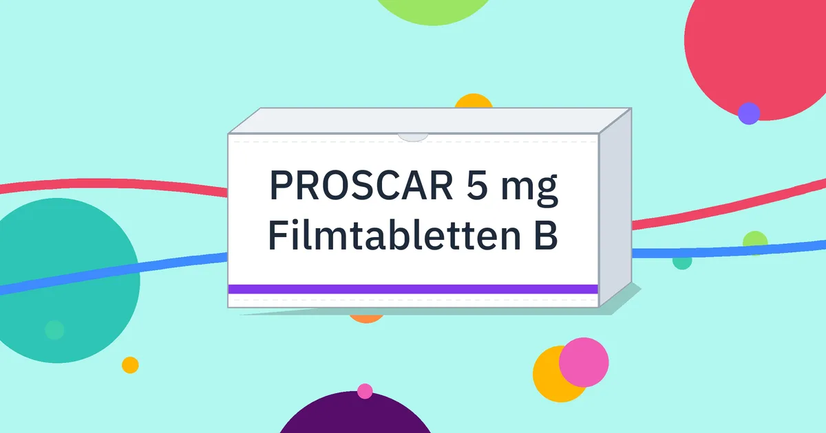Symbolbild: Packung mit der Aufschrift PROSCAR 5 mg Filmtabletten B (PZN 00480135) – Verfügbarkeit und Bezug in Apotheken in Frankfurt am Main
