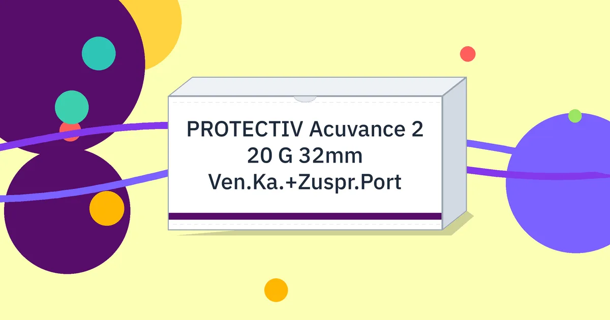 Symbolbild: Packung mit der Aufschrift PROTECTIV Acuvance 2 20 G 32mm Ven.Ka.+Zuspr.Port (PZN 17164556) – Verfügbarkeit und Bezug in Apotheken in Frankfurt am Main