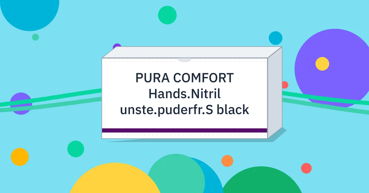 Symbolbild: Packung mit der Aufschrift PURA COMFORT Hands.Nitril unste.puderfr.S black (PZN 15432975) – Verfügbarkeit und Bezug in Apotheken in Frankfurt am Main