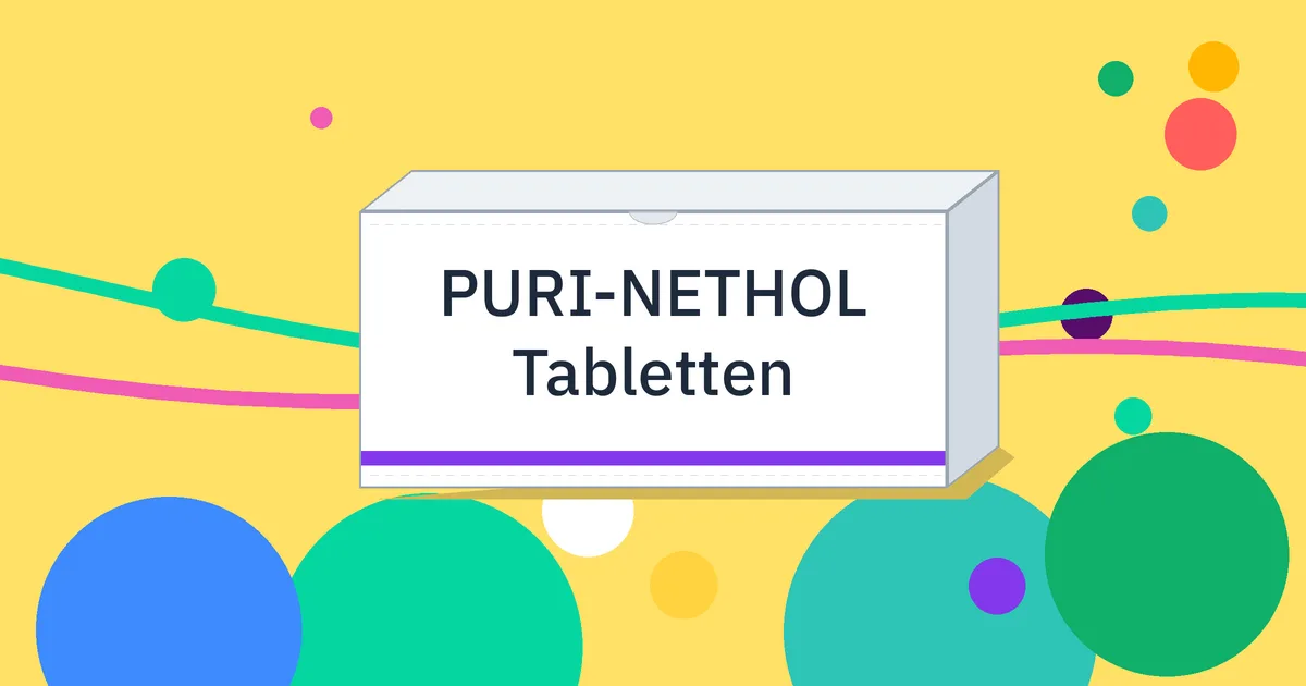 Symbolbild: Packung mit der Aufschrift PURI-NETHOL Tabletten (PZN 15267364) – Verfügbarkeit und Bezug in Apotheken in Frankfurt am Main