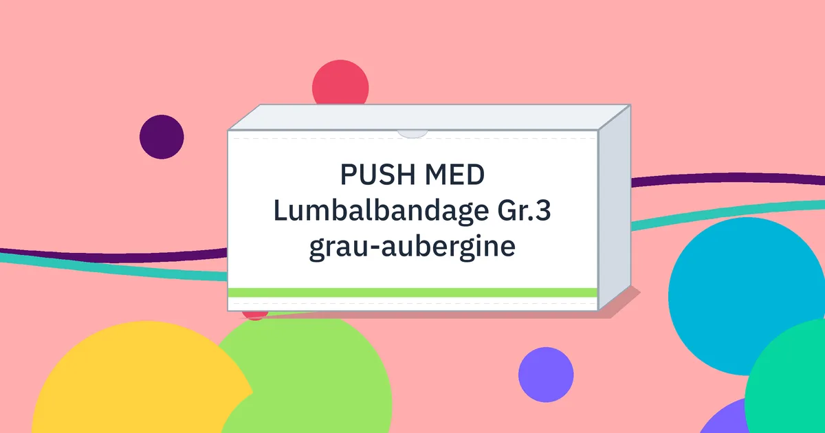 Symbolbild: Packung mit der Aufschrift PUSH MED Lumbalbandage Gr.3 grau-aubergine (PZN 04859021) – Verfügbarkeit und Bezug in Apotheken in Frankfurt am Main