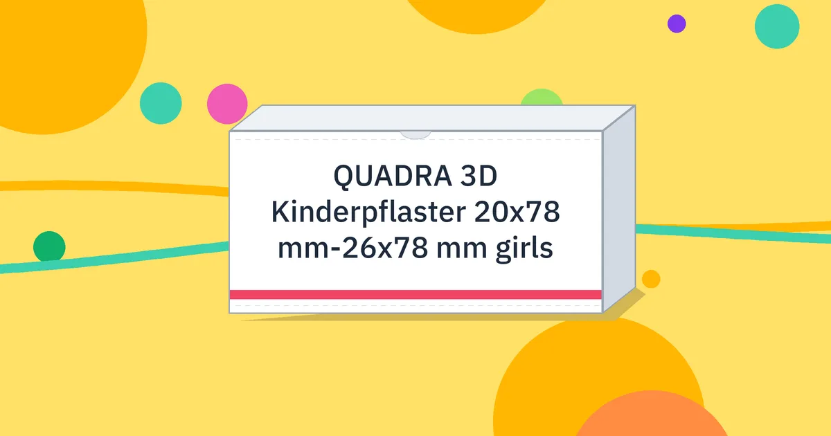 Symbolbild: Packung mit der Aufschrift QUADRA 3D Kinderpflaster 20x78 mm-26x78 mm girls (PZN 11015967) – Verfügbarkeit und Bezug in Apotheken in Frankfurt am Main