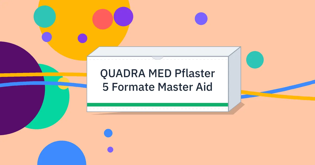 Symbolbild: Packung mit der Aufschrift QUADRA MED Pflaster 5 Formate Master Aid (PZN 20047558) – Verfügbarkeit und Bezug in Apotheken in Frankfurt am Main