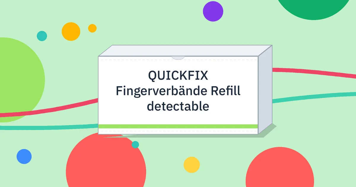 Symbolbild: Packung mit der Aufschrift QUICKFIX Fingerverbände Refill detectable (PZN 09535323) – Verfügbarkeit und Bezug in Apotheken in Frankfurt am Main