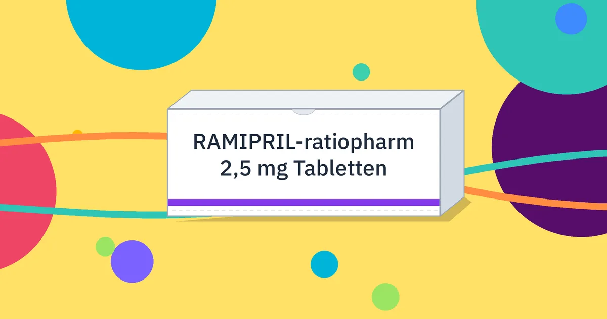 Symbolbild: Packung mit der Aufschrift RAMIPRIL-ratiopharm 2,5 mg Tabletten (PZN 02223856) – Verfügbarkeit und Bezug in Apotheken in Frankfurt am Main
