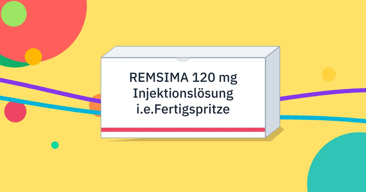 Symbolbild: Packung mit der Aufschrift REMSIMA 120 mg Injektionslösung i.e.Fertigspritze (PZN 17637285) – Verfügbarkeit und Bezug in Apotheken in Frankfurt am Main