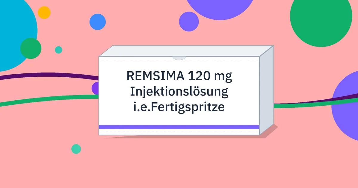 Symbolbild: Packung mit der Aufschrift REMSIMA 120 mg Injektionslösung i.e.Fertigspritze (PZN 18771548) – Verfügbarkeit und Bezug in Apotheken in Frankfurt am Main