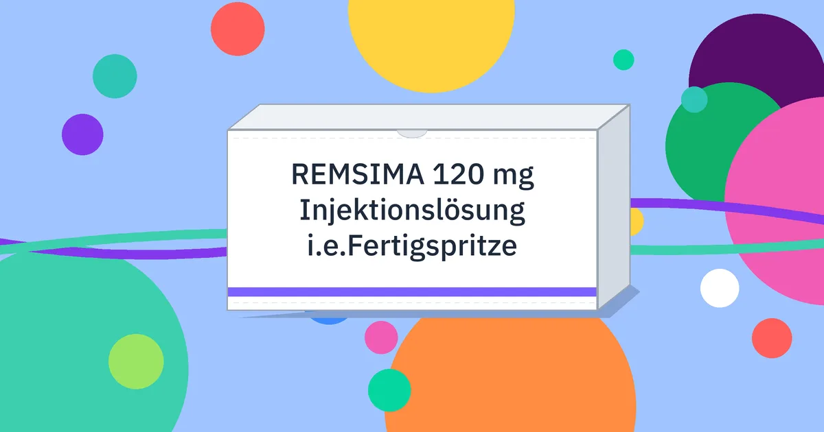 Symbolbild: Packung mit der Aufschrift REMSIMA 120 mg Injektionslösung i.e.Fertigspritze (PZN 18771560) – Verfügbarkeit und Bezug in Apotheken in Frankfurt am Main
