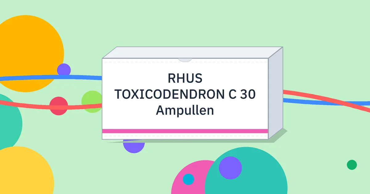 Symbolbild: Packung mit der Aufschrift RHUS TOXICODENDRON C 30 Ampullen (PZN 11707932) – Verfügbarkeit und Bezug in Apotheken in Frankfurt am Main