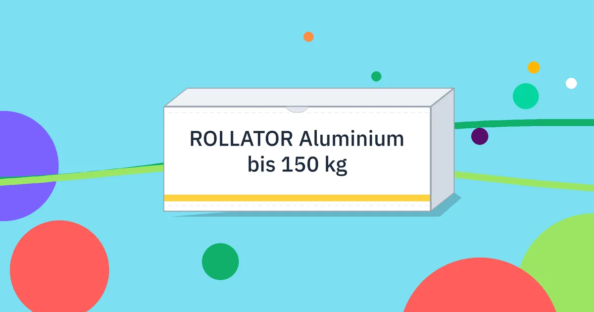 Symbolbild: Packung mit der Aufschrift ROLLATOR Aluminium bis 150 kg (PZN 07128312) – Verfügbarkeit und Bezug in Apotheken in Frankfurt am Main