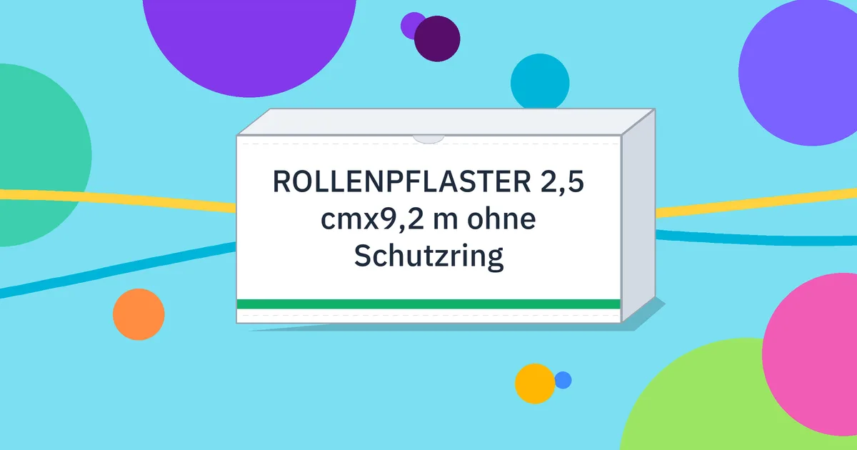 Symbolbild: Packung mit der Aufschrift ROLLENPFLASTER 2,5 cmx9,2 m ohne Schutzring (PZN 11606912) – Verfügbarkeit und Bezug in Apotheken in Frankfurt am Main