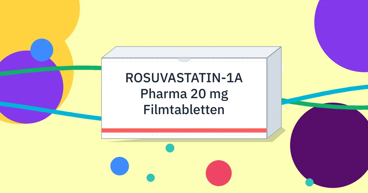 Symbolbild: Packung mit der Aufschrift ROSUVASTATIN-1A Pharma 20 mg Filmtabletten (PZN 17412161) – Verfügbarkeit und Bezug in Apotheken in Frankfurt am Main