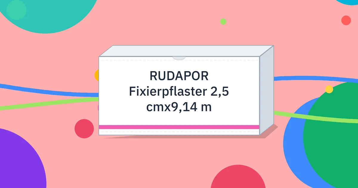 Symbolbild: Packung mit der Aufschrift RUDAPOR Fixierpflaster 2,5 cmx9,14 m (PZN 09510085) – Verfügbarkeit und Bezug in Apotheken in Frankfurt am Main
