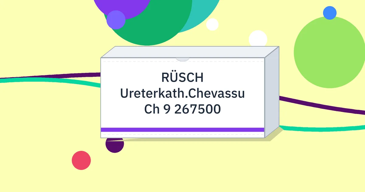 Symbolbild: Packung mit der Aufschrift RÜSCH Ureterkath.Chevassu Ch 9 267500 (PZN 07398773) – Verfügbarkeit und Bezug in Apotheken in Frankfurt am Main