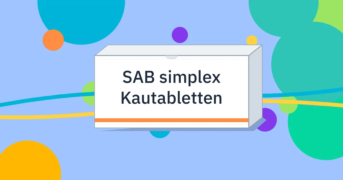 Symbolbild: Packung mit der Aufschrift SAB simplex Kautabletten (PZN 03519458) – Verfügbarkeit und Bezug in Apotheken in Frankfurt am Main